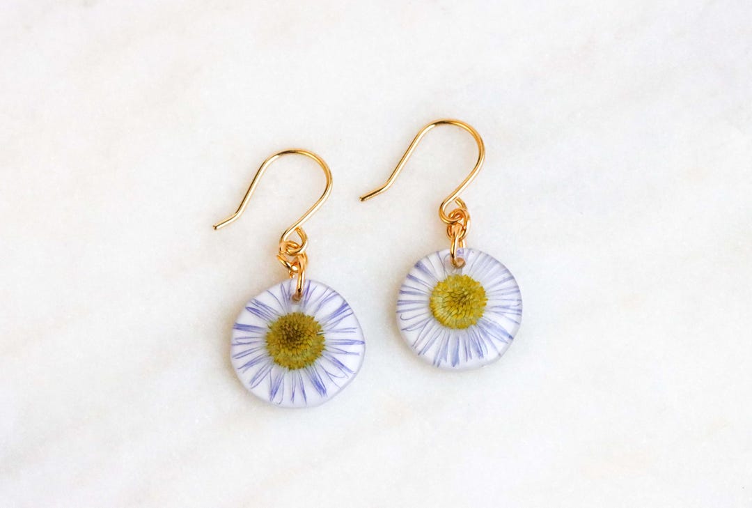 Real Blue Wildflower Resin Earrings, Botanical Jewelry, Handmade - Etsy
