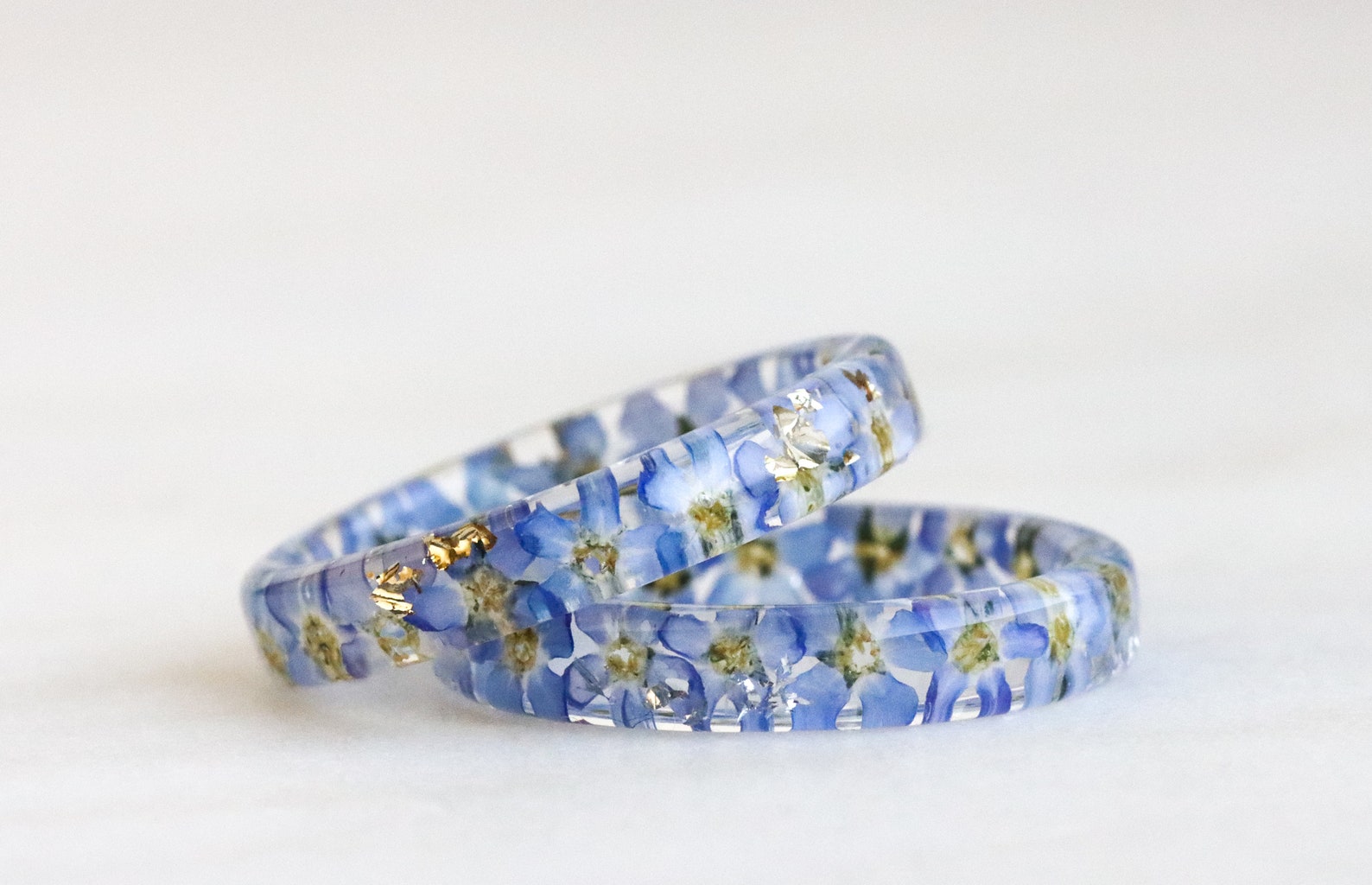 Nature Inspired Clear Resin Ring Band With Pressed Light Blue - Etsy