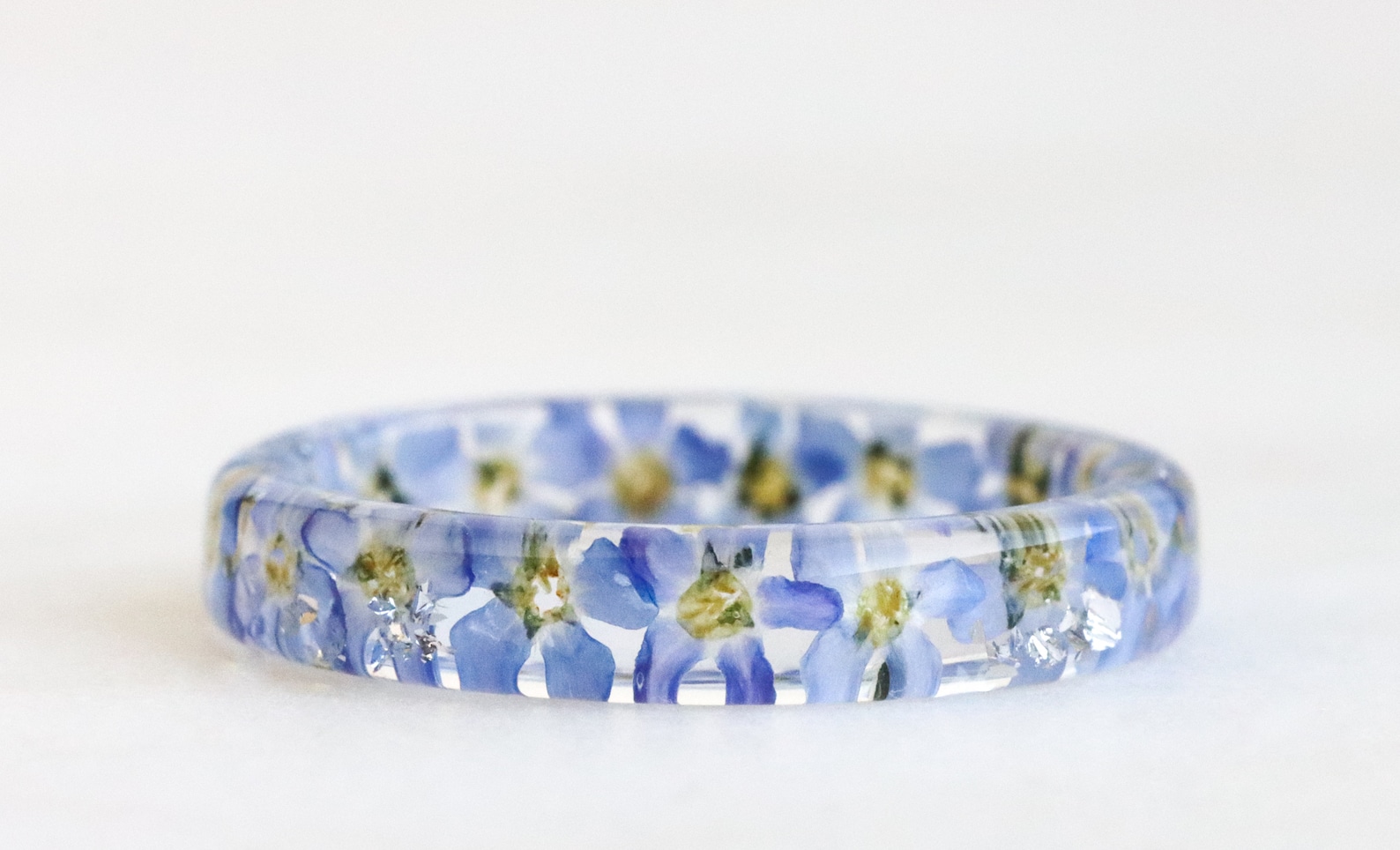 Nature Inspired Clear Resin Ring Band With Pressed Light Blue - Etsy