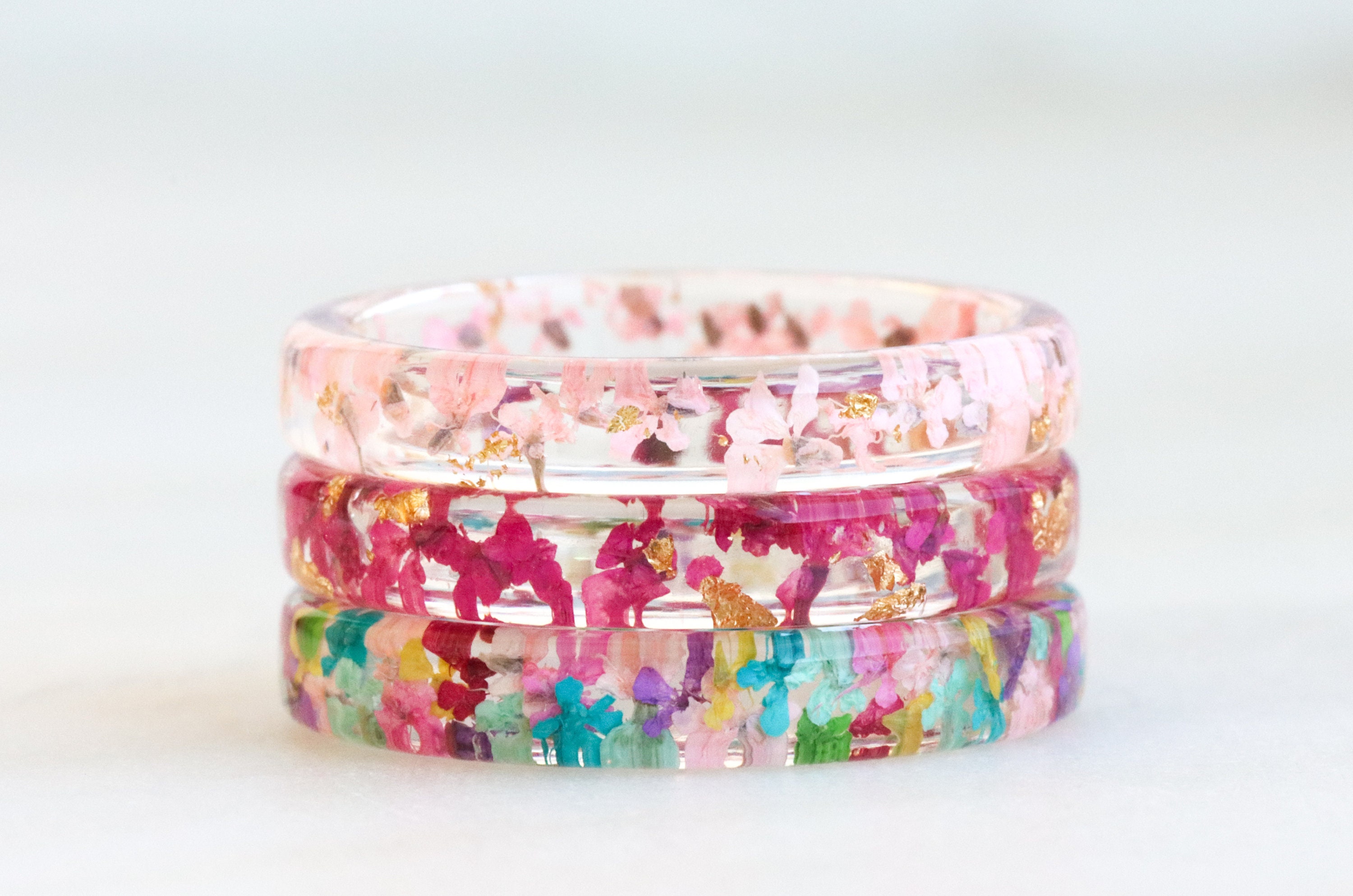 Set of 3 Resin Rings With Pressed Flowers Thin Rings Clear - Etsy