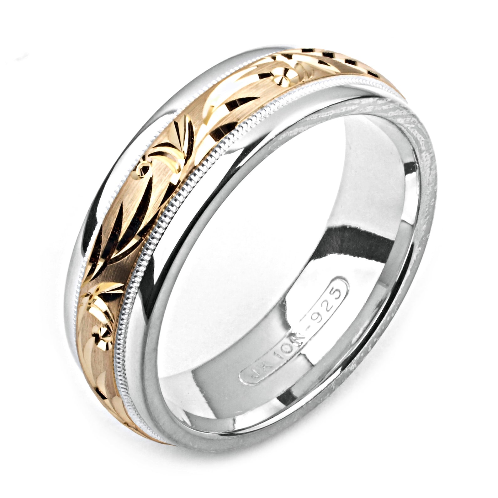 6mm Wide Two-tone 18K White & Yellow Solid Gold Wedding Band Fashion ...