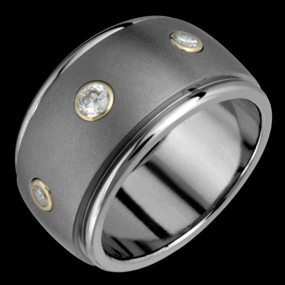 12mm Titanium & 14k Gold Diamond Ring Custom Made | Etsy