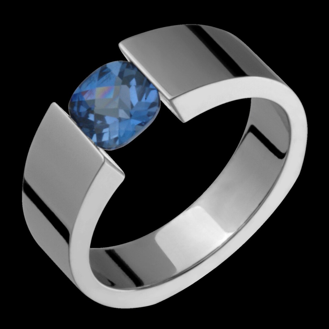 6.5mm Titanium & Checkered Sapphire Tension Set Ring Custom - Etsy