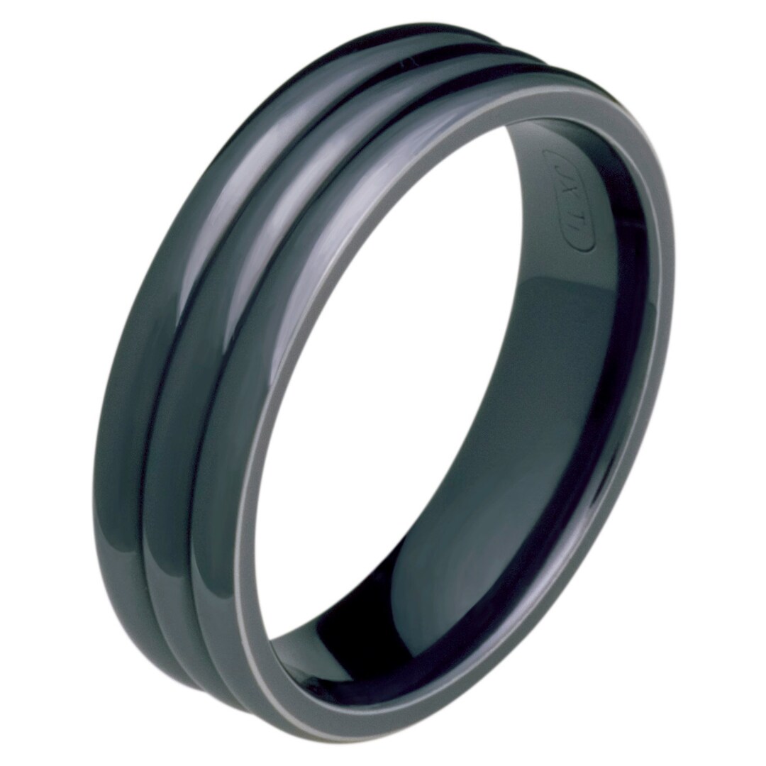 Tripe Radius Half Round 6mm Black Titanium Comfort Fit Wedding Band ...