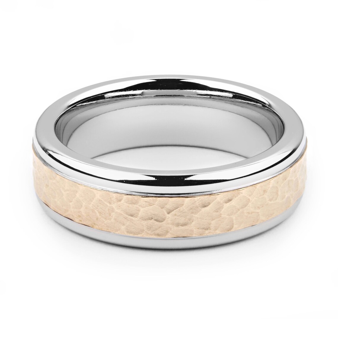 Hammered 14K Rose Gold Cobalt Ring, Men's Wedding Band - Etsy