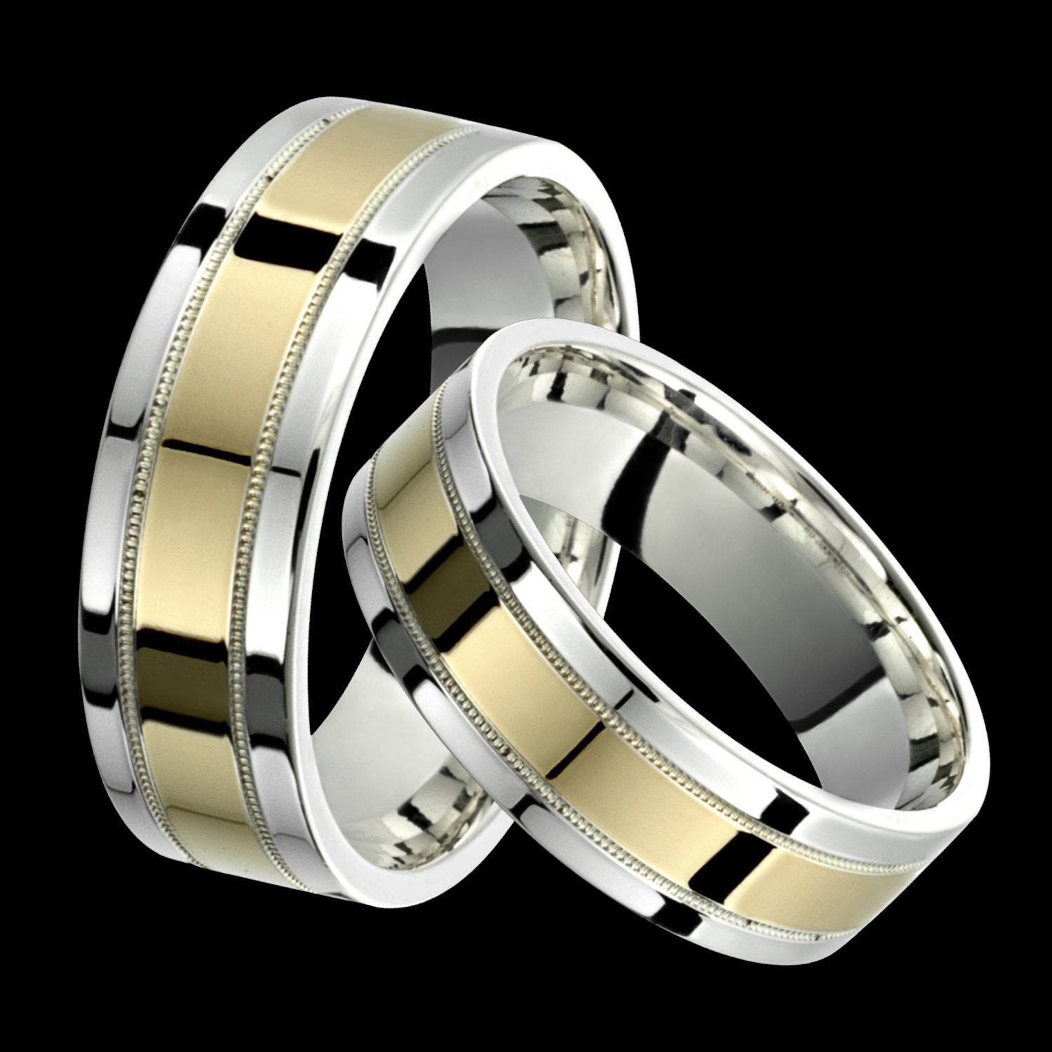 Two-tone 7mm Wide .925 Sterling Silver & 10K Yellow Solid Gold - Etsy