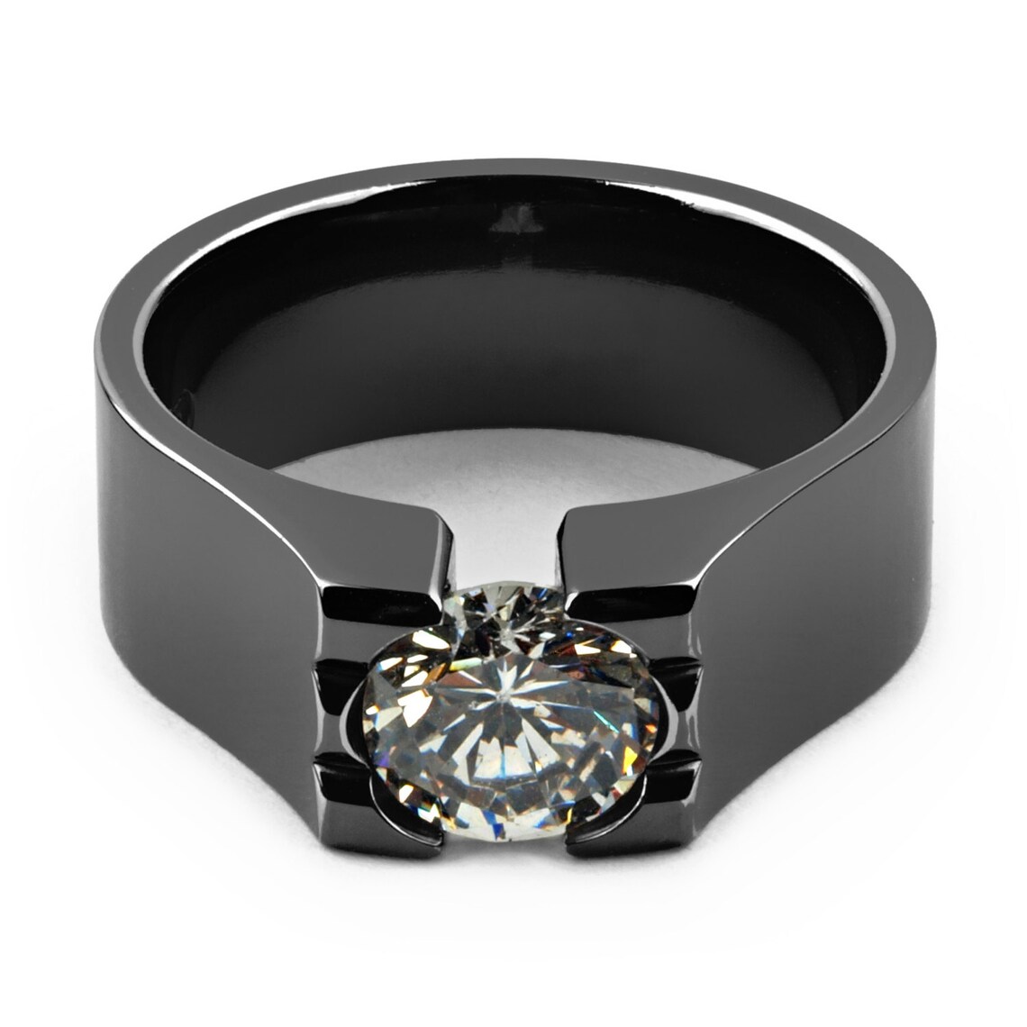 7mm Black Titanium & CZ Tension Set Ring Custom Made - Etsy