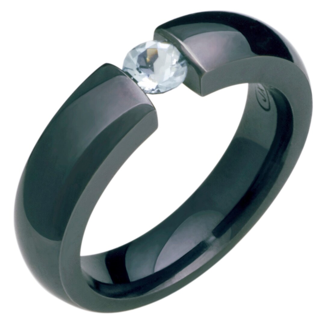 Women's 4.5mm Tension Set Black Titanium & Sapphire Ring - Etsy