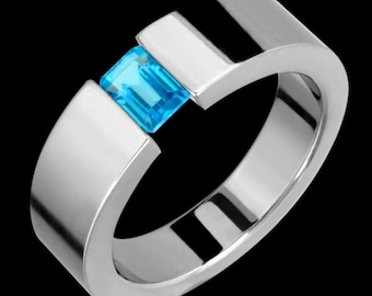5mm Tension Set Titanium & Genuine Blue Topaz Ring Custom Made | Etsy