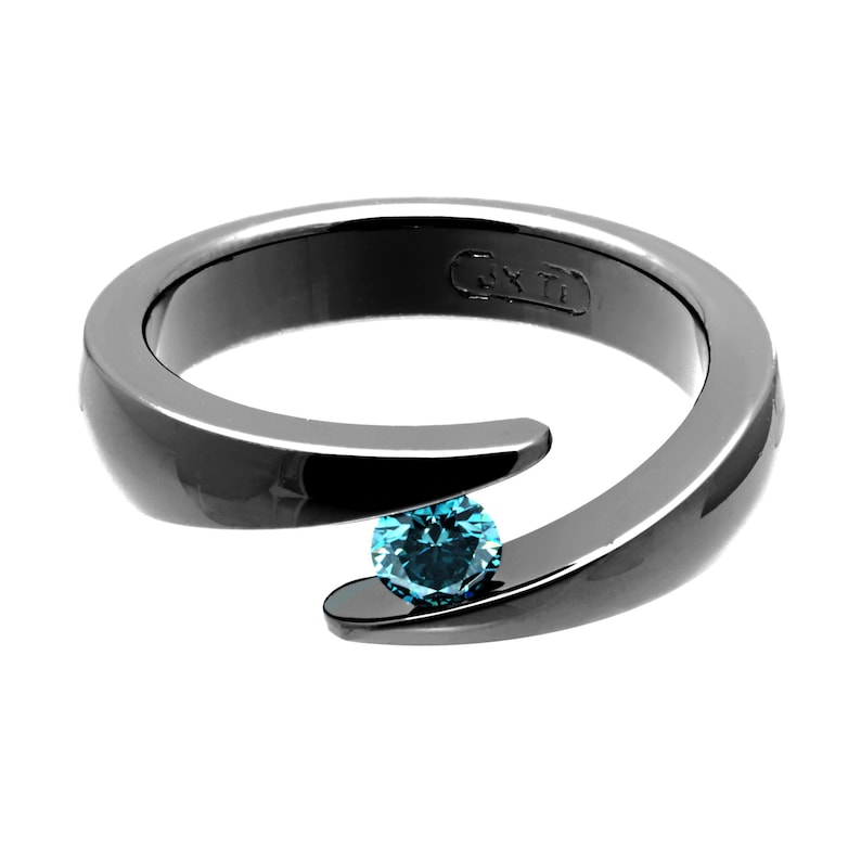 Womens Black Titanium & Blue Diamond Tension Set Ring Custom | Etsy