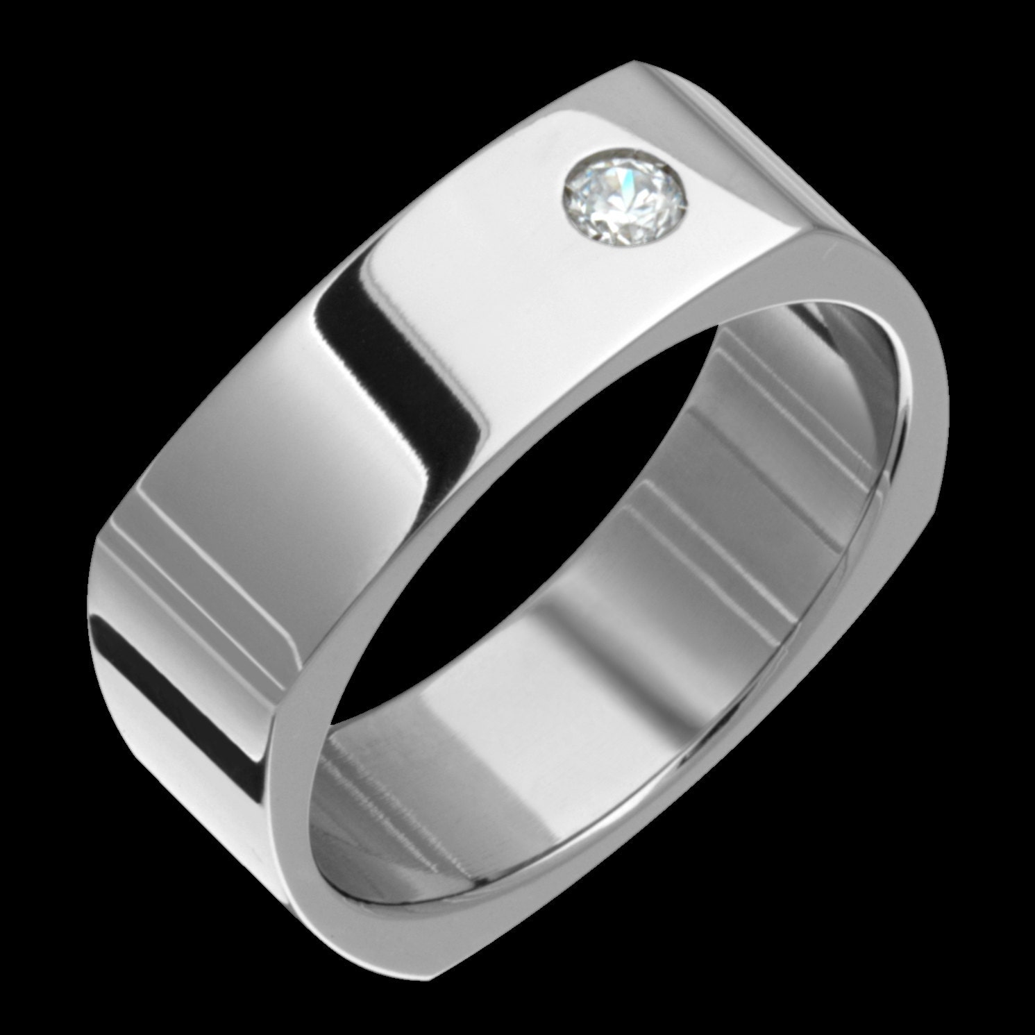7mm Square Titanium & Diamond Ring High Polish Custom Made | Etsy