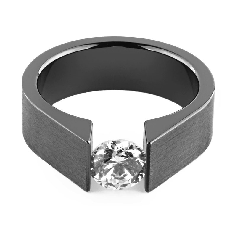 6.5mm Black Titanium & CZ Tension Set Ring Custom Made - Etsy