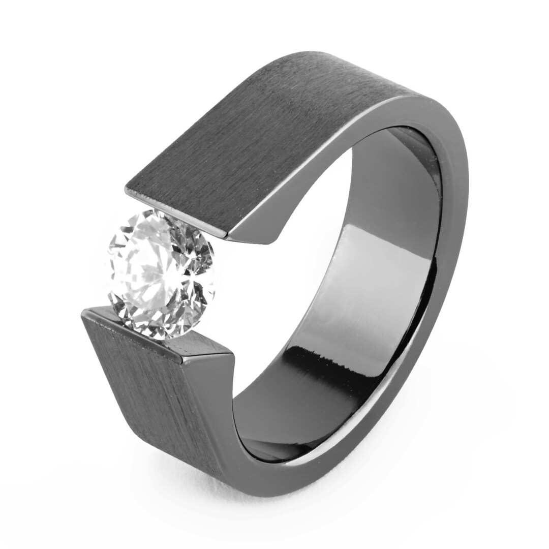 5mm Black Titanium & Lab Created Diamond Tension Set Ring Custom Made ...