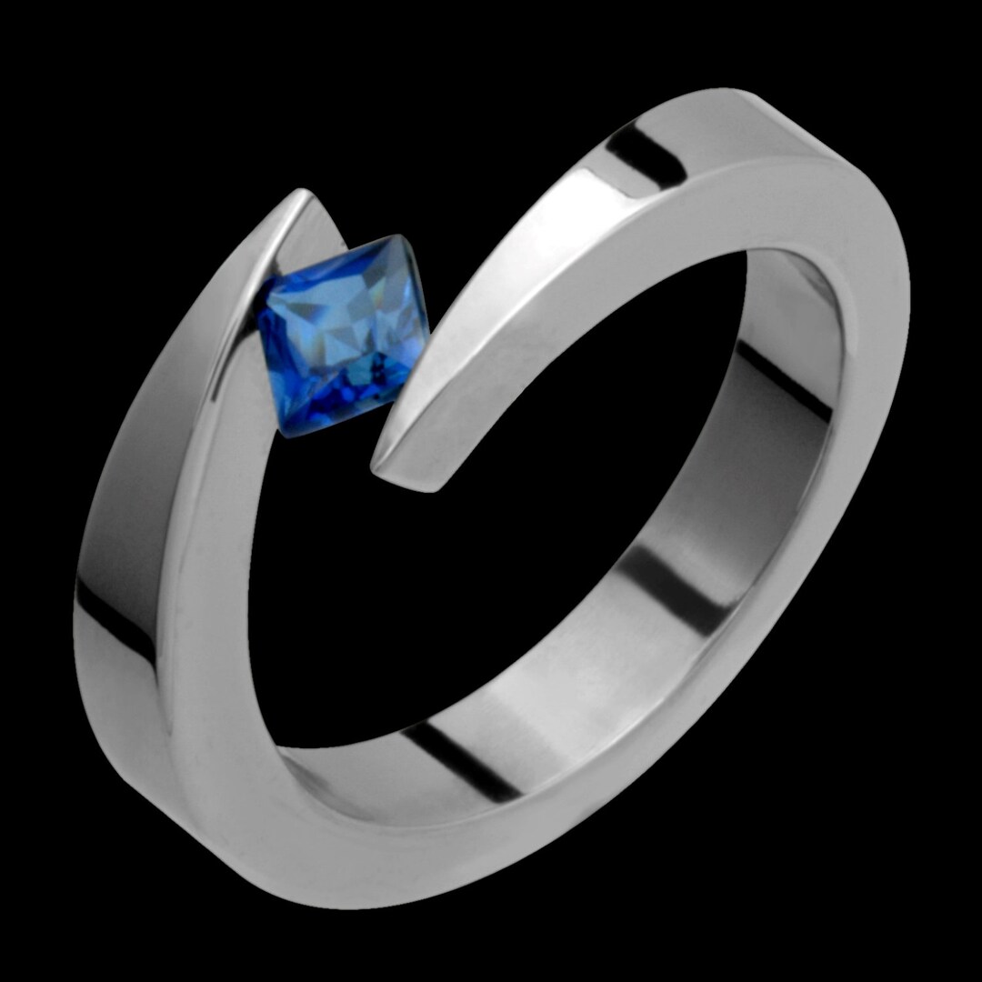 4mm Tension Set Titanium & Sapphire Ring Custom Made - Size 7.5 - Etsy