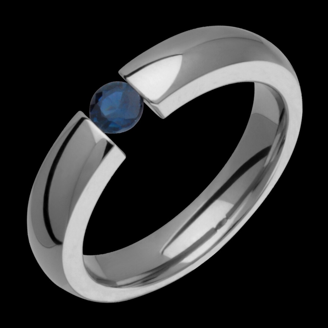 5mm Tension Set Titanium & Sapphire Ring Custom Made Unisex Comfort Fit ...