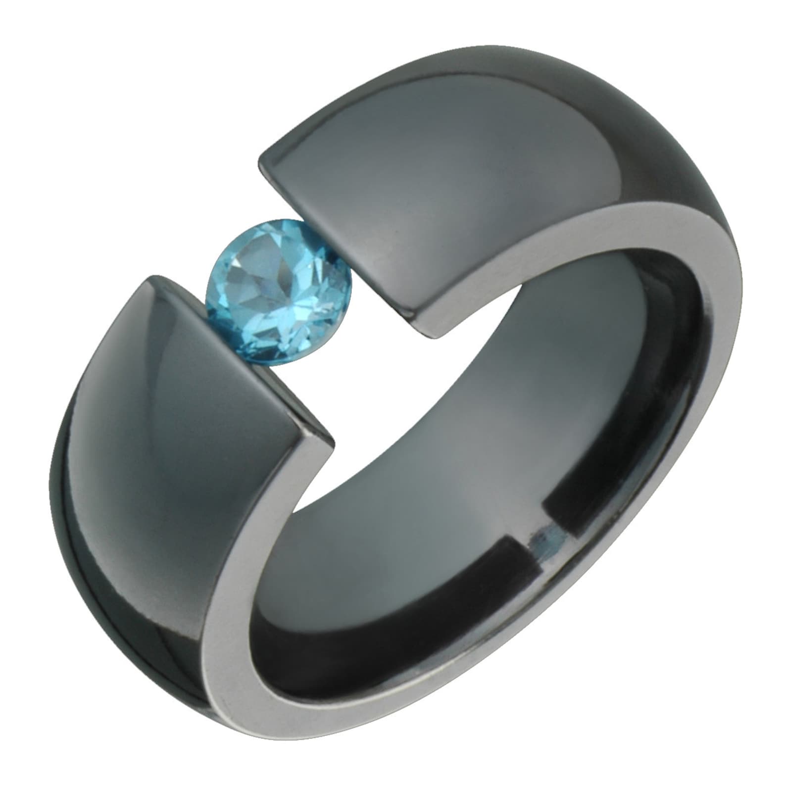8mm Tension Set Black Titanium & Blue Topaz Ring Custom Made - Etsy