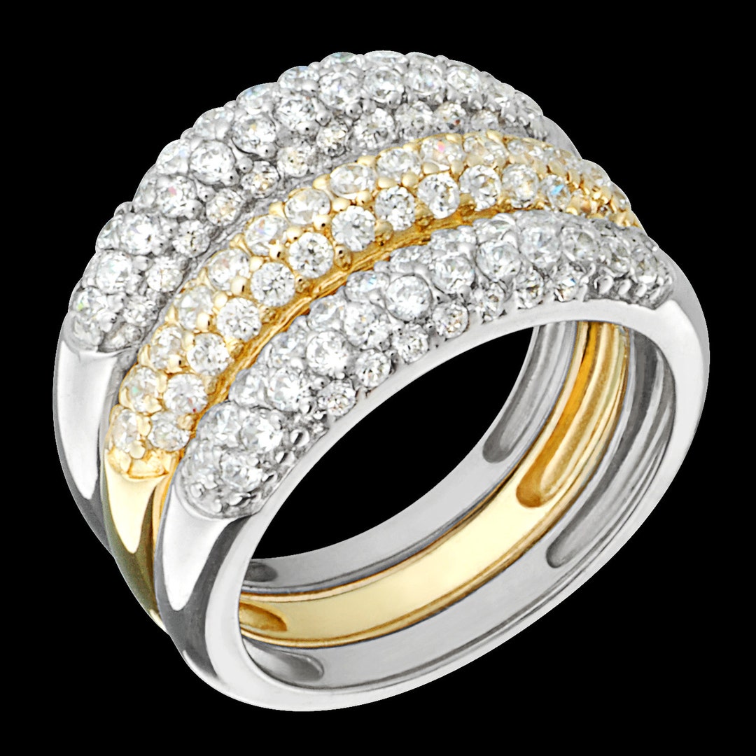 14K White & Yellow Gold Triple Diamond Ring Custom Made - Etsy