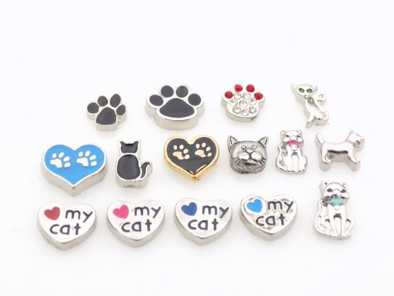 Set of 15 Cat Themed Locket Charms Floating Locket Accessory | Etsy