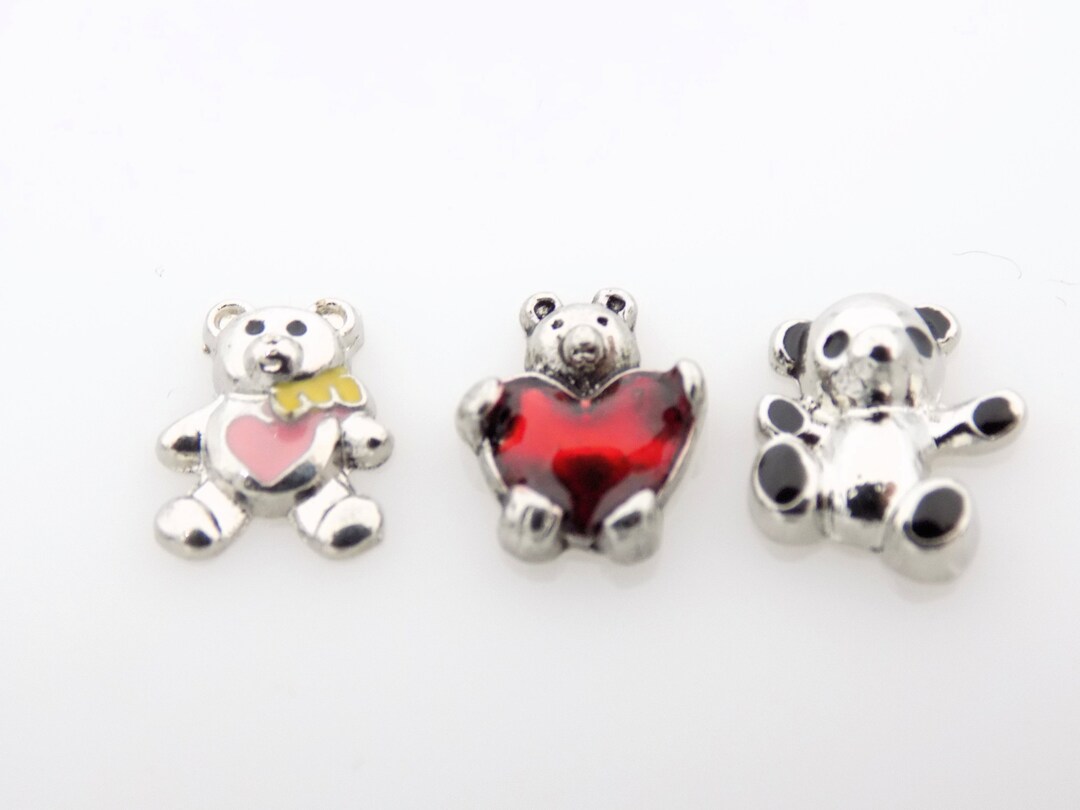 Set of 3 Teddy Bear Themed Locket Charms Floating Locket Accessory Cute ...