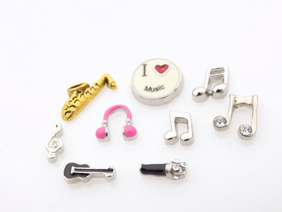 Set of 9 Music Themed Locket Charms, Floating Locket Accessory Guitar ...