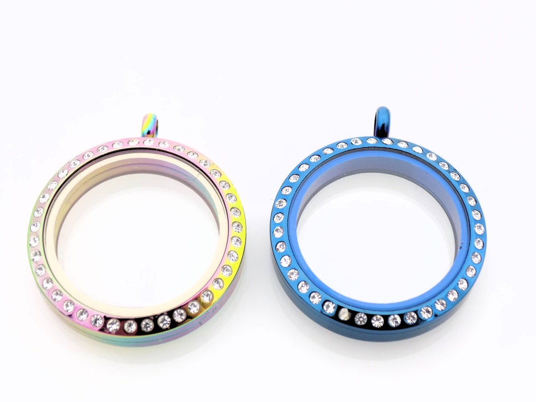 Rainbow or Blue Living Locket, Glass Locket to Hold Charms Embedded ...