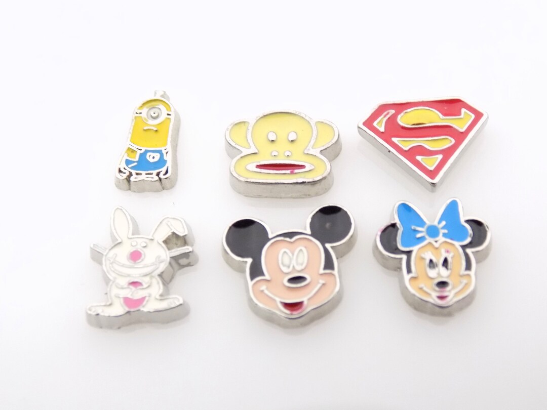 Set of 6 Character Themed Locket Charms Floating Locket Accessory Lot ...