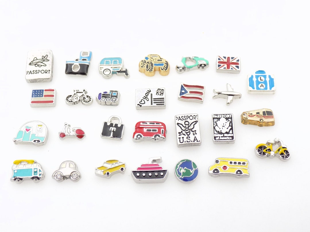 Set of 27 Travel Themed Locket Charms Floating Locket Accessory School ...