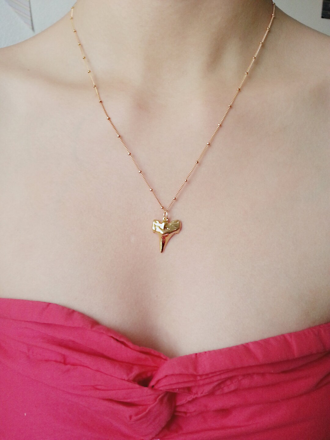 Gold Shark Tooth Necklace, 22kt Gold Shark Tooth, Dainty Shark Tooth ...