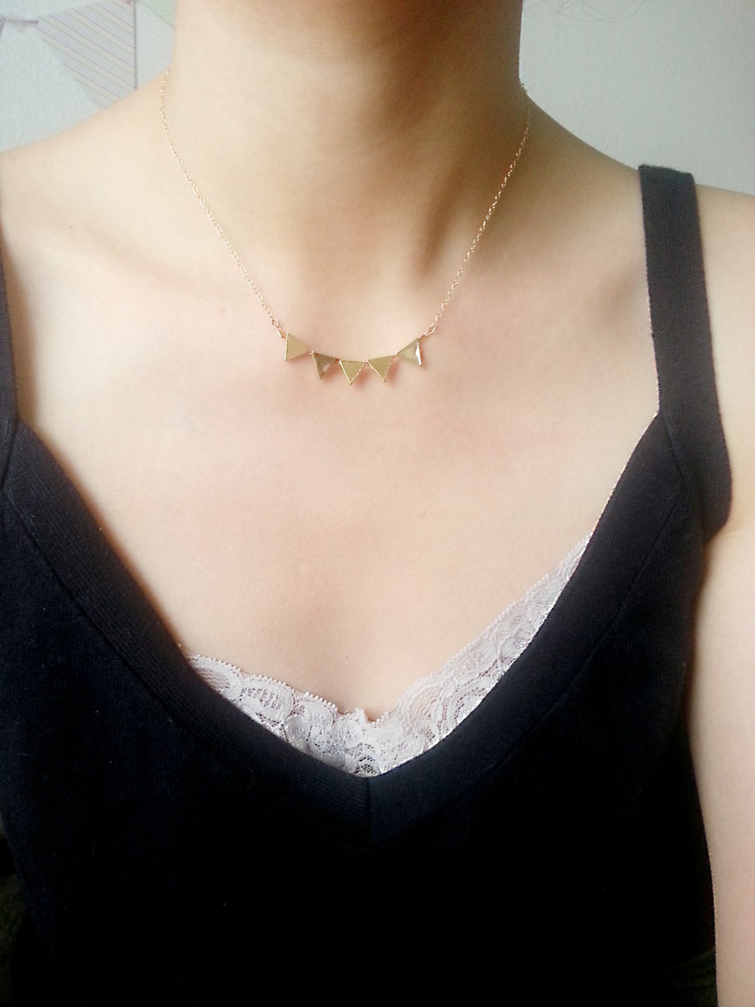 Gold Triangle Necklace Geometric Jewelry Triangle Banner - Etsy