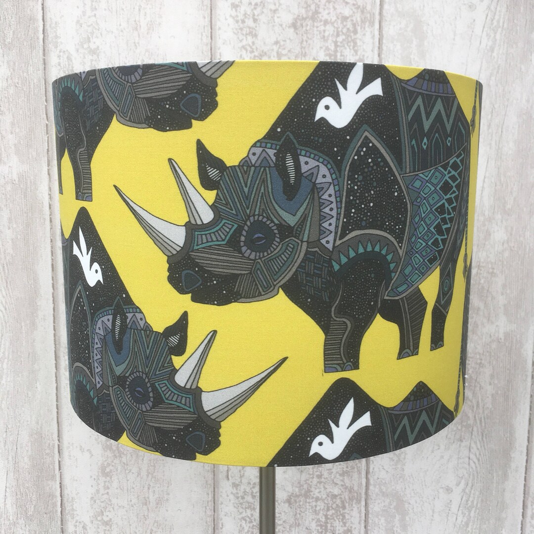 Rhino With Bird Fabric Covered Lampshade - Etsy UK