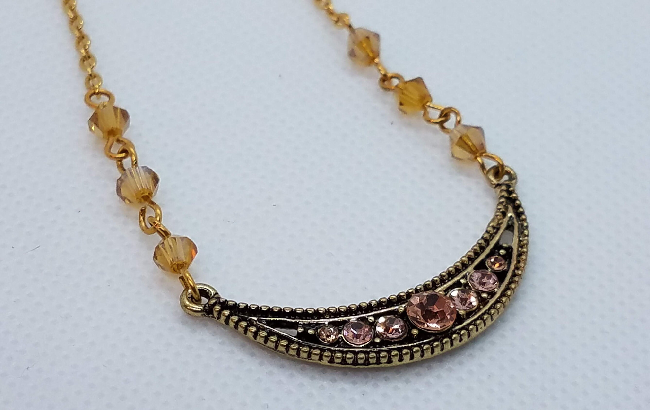Gold Rhinestone Pendant Necklace Chain, Handmade Jewelry Gifts ...