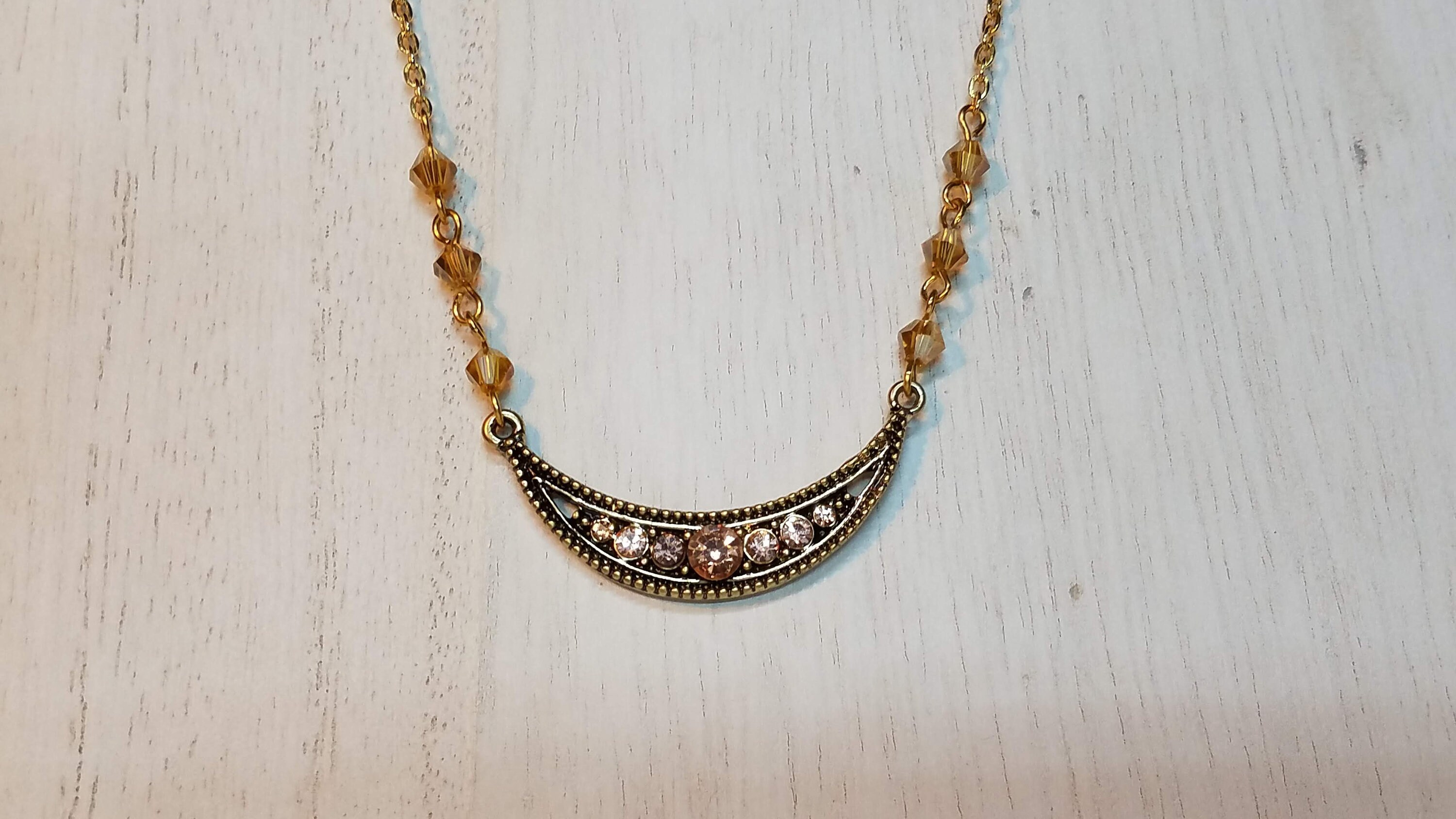 Gold Rhinestone Pendant Necklace Chain, Handmade Jewelry Gifts ...