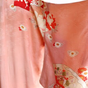 Vintage Kimono Robe With Obi, Silk Japanese Chu Furisode Pink With ...