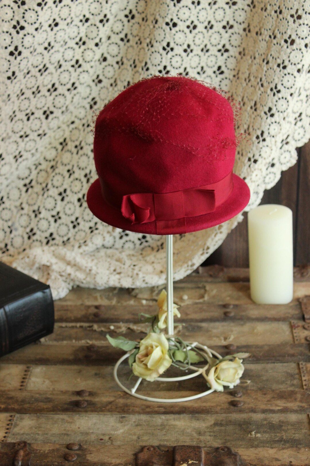Vintage 1960s Hat, Ritz Raspberry Red With Veil Trim and Bow, Millinery ...