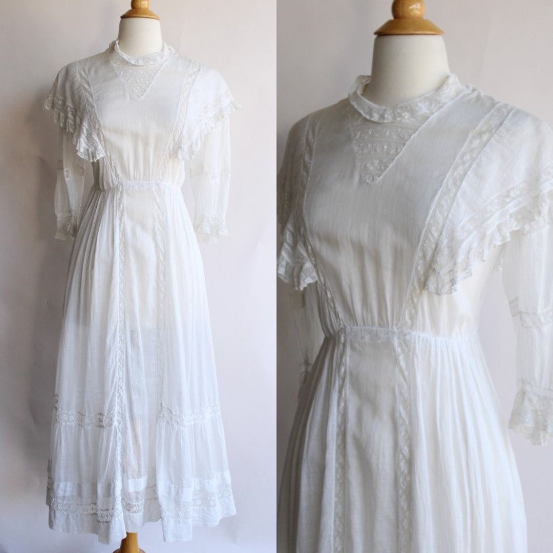 Vintage Antique Edwardian White Dress, 1900s 1910s Cotton and Lace ...