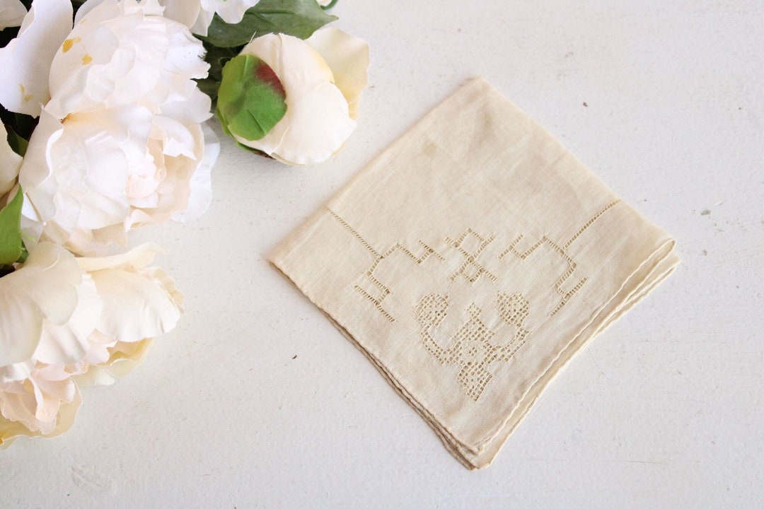 Vintage 1930 Handkerchief, Natural Plant Hand Dyed Ivory Hankie, OOAK ...