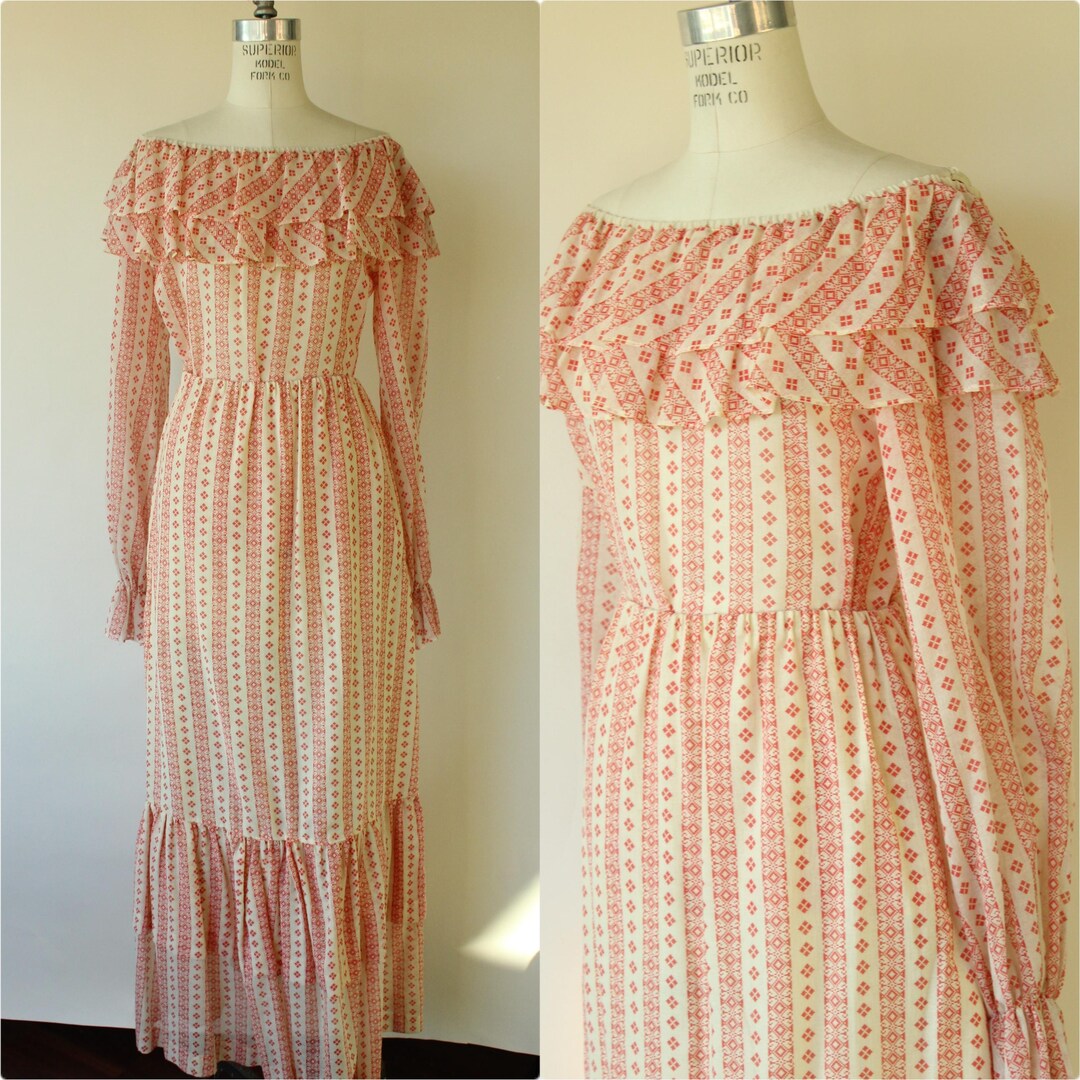 Vintage 1960s 1970s Skirt and Blouse, Neiman-marcus Orange and Cream Peasant Style Maxiskirt and ...