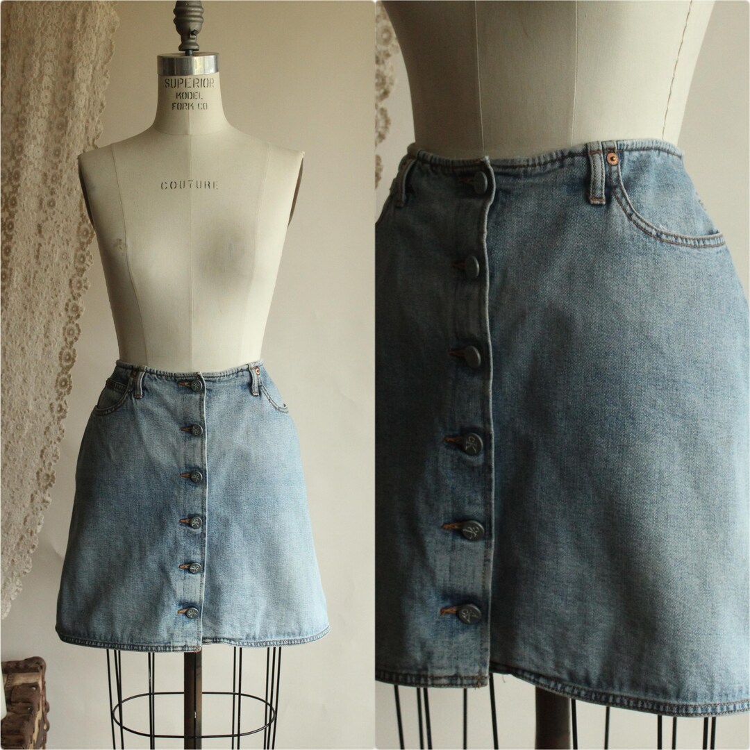 Vintage 2000s Mini Skirt, Calvin Klein Denim With Buttons and Pockets ...