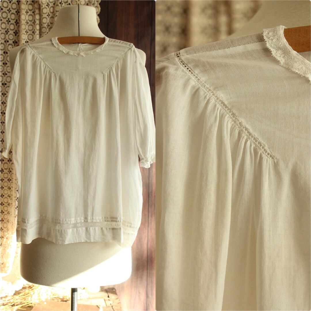 Vintage 1900s 1920s Baby Dress, Edwardian Baby Girls White Cotton Smock ...