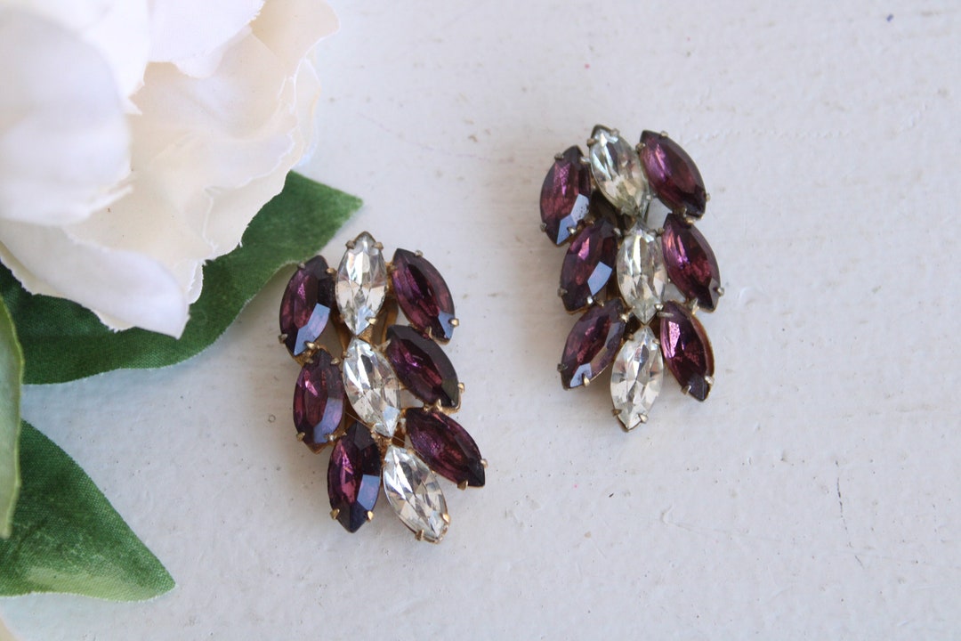 Vintage 1940s 1950s Shoe Clips, Purple and Clear Rhinestone Purse ...
