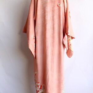 Vintage Kimono Robe With Obi, Silk Japanese Chu Furisode Pink With ...