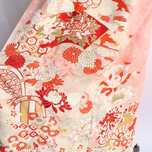 Vintage Kimono Robe With Obi, Silk Japanese Chu Furisode Pink With ...