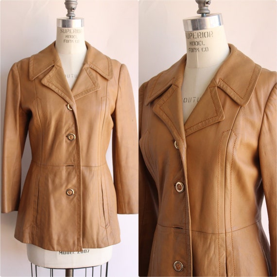 Vintage 1970s Jacket, Danaya Tan Leather, Dagger Coll… - Gem