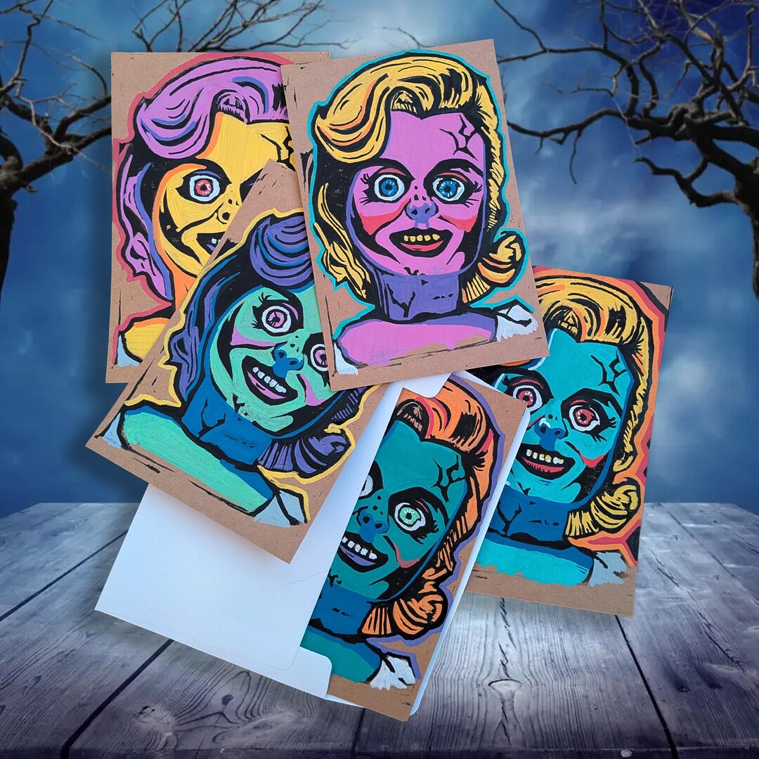 Annabelle Doll Pop Art Linocut Postcard With Envelope – Hand Colored ...