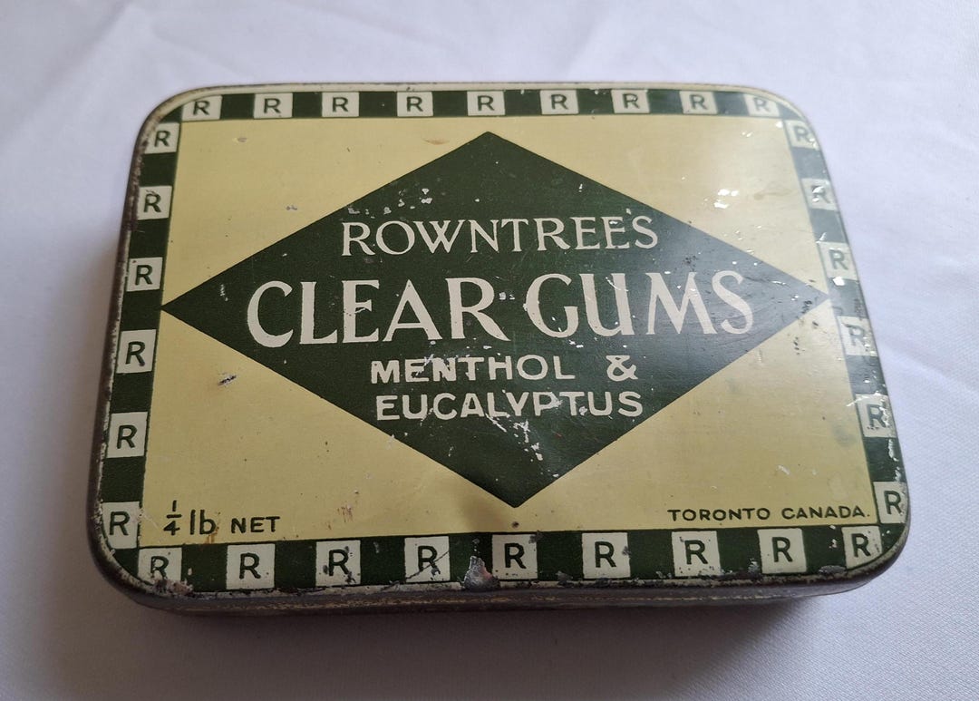 Clear Rowntrees Gums Vintage Candy Tin, Menthol & Eucalyptus, 3 X 4.5 ...