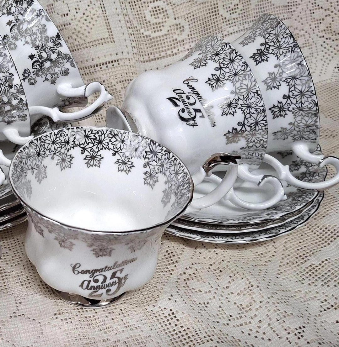 25th Anniversary Royal Albert Silver Tea Duo - Congratulations 25th ...