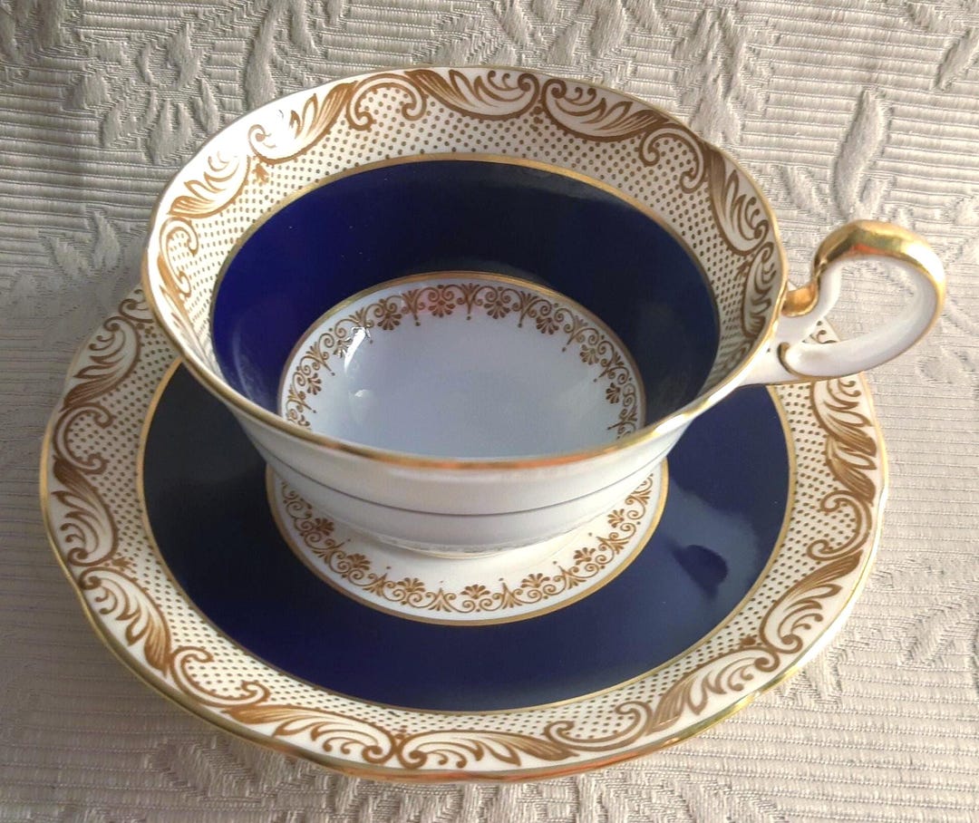 Elegant Aynsley Dark Blue Tea Duo - Midnight Blue Tea Cup and Saucer ...