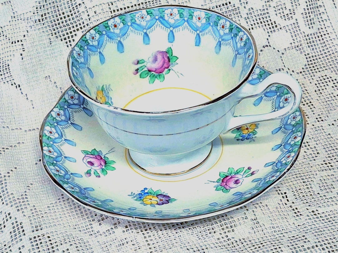 Rare Royal Albert Tea Duo: Torquay Blue Patterns and Roses, 1920s ...