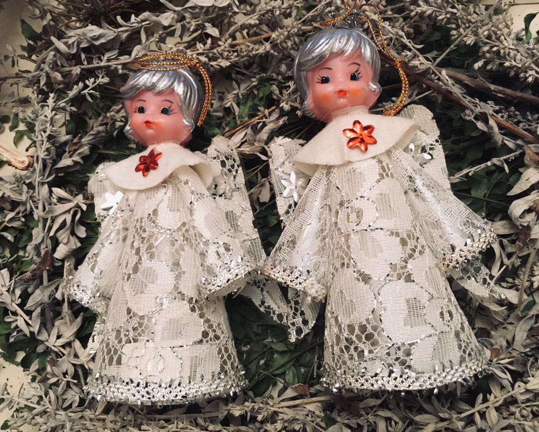 Vintage Japanese Angel Tree Topper: Lace Wings, Silver Hair - Etsy