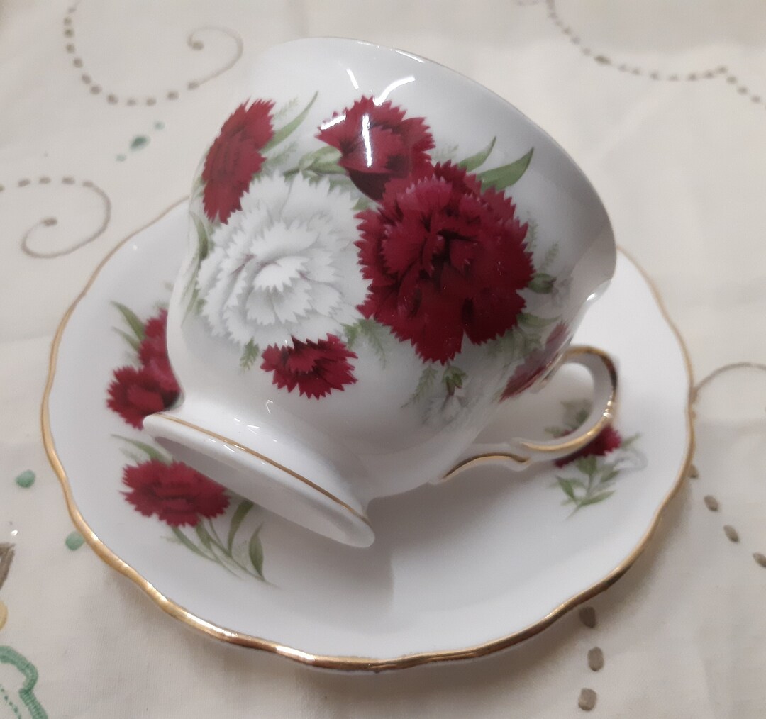 Carnation January Flower Royal Vale Teacup Red Floral Tea Cup and ...